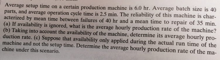 Solved Average setup time on a certain production machine is | Chegg.com
