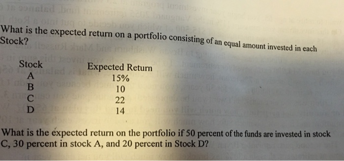 Solved What is the expected return on the portfolio | Chegg.com