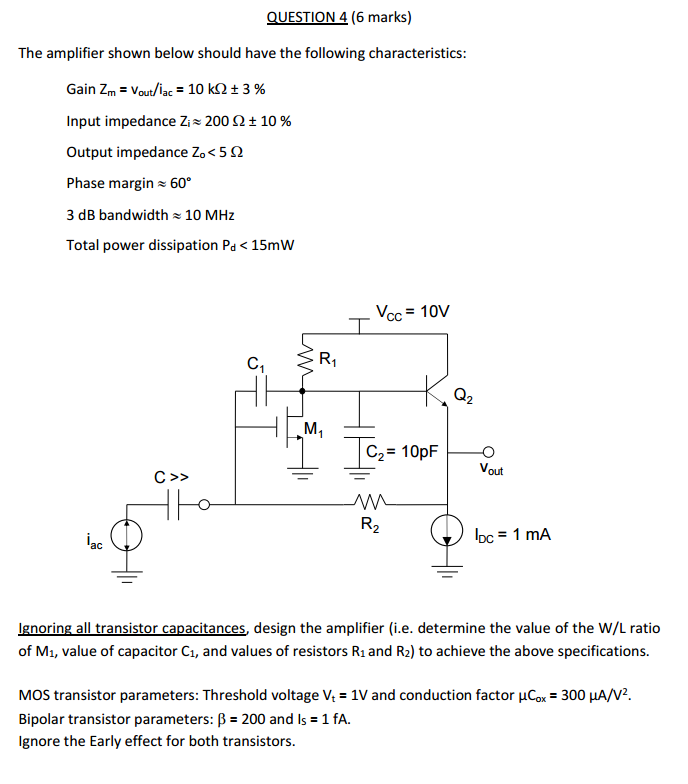 The amplifier shown below should have the following | Chegg.com