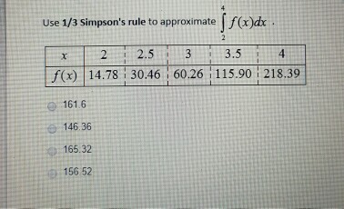 Solved Use 1/3 Simpson's rule to approximate integral^4_2 | Chegg.com
