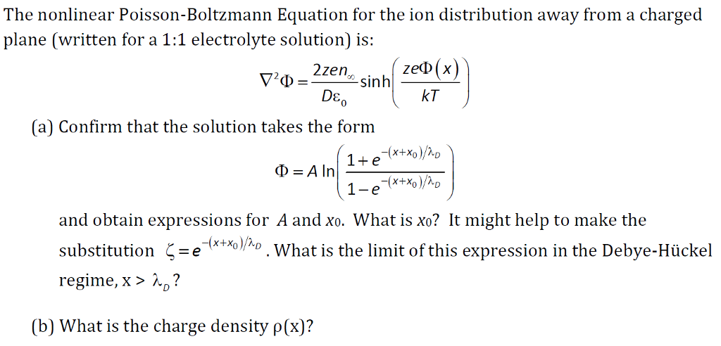 The nonlinear Poisson‐Boltzmann Equation for the ion | Chegg.com