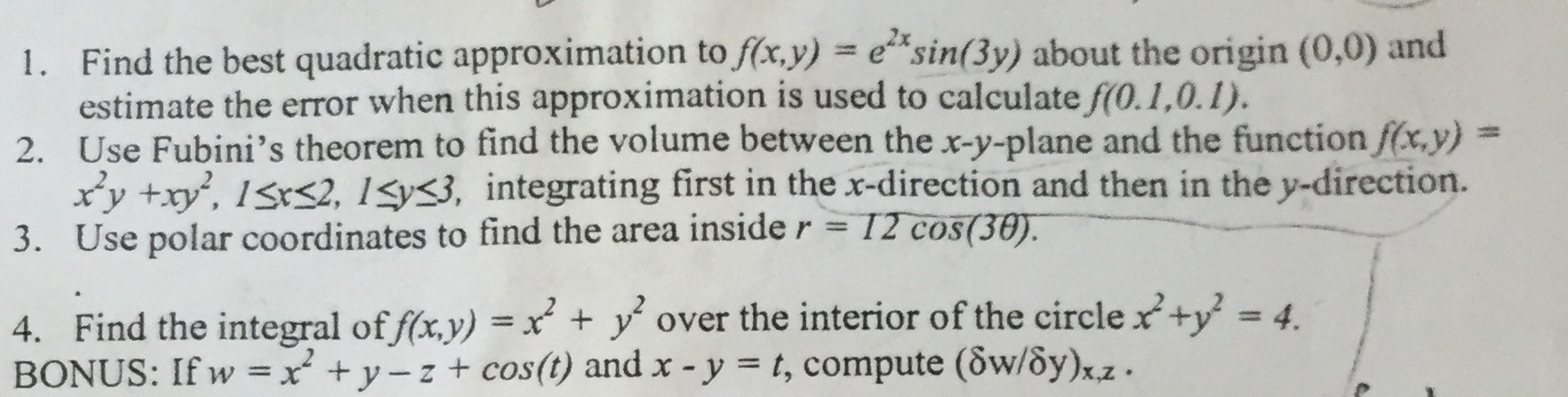 Find the best quadratic approximation to f(x,y) = e2x | Chegg.com