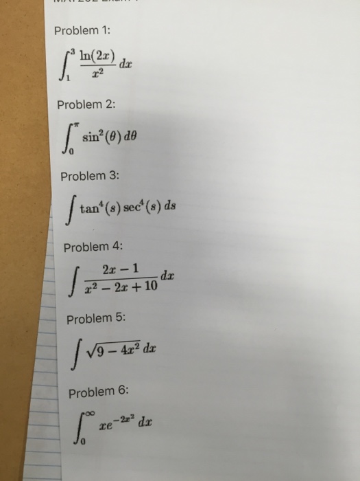 Solved integral_1^3 ln(2x)/x^2 dx integral_0^pi sin^2 theta | Chegg.com