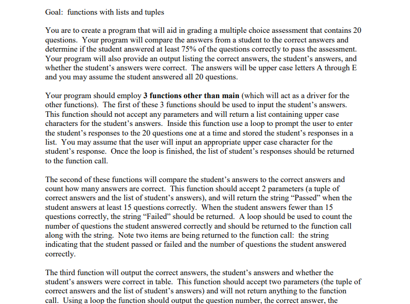 Solved functions with lists and tuples You are to create a | Chegg.com