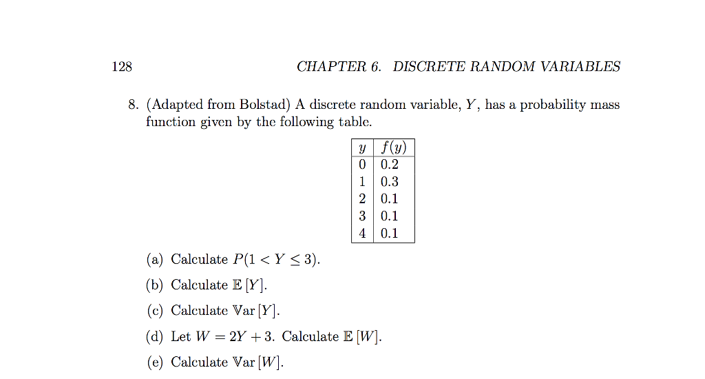 Solved 128 CHAPTER 6. DISCRETE RANDOM VARIABLES 8. (Adapted | Chegg.com