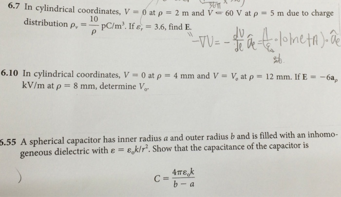 Solved In cylindrical coordinates, V = 0 at rho = 2 m and V | Chegg.com