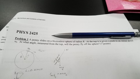 Solved A penny slider on a friction less sphere of radius R. | Chegg.com