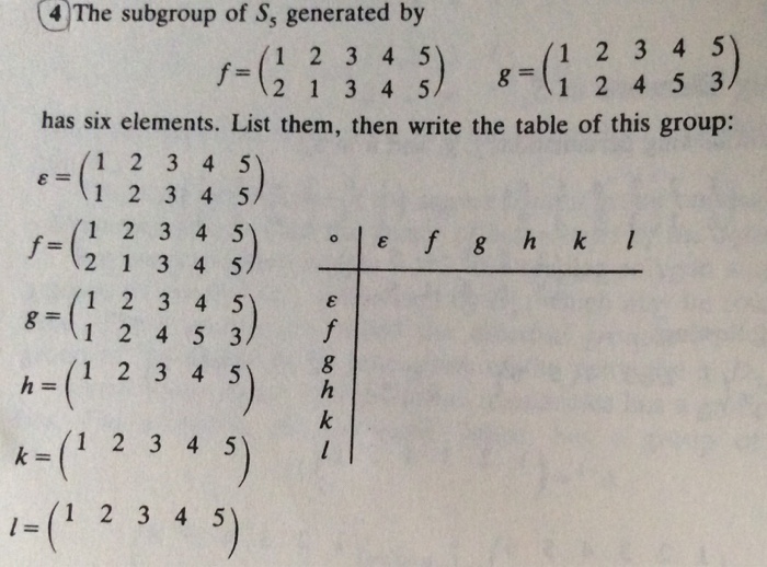 Solved ④The subgroup of S5 g -(1 2 3 4 5 1 2 4 53 has six | Chegg.com