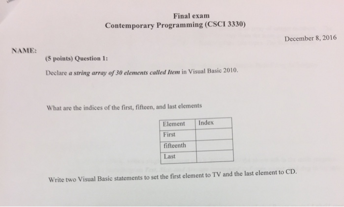 Solved Declare a string array of 30 elements called Item in | Chegg.com