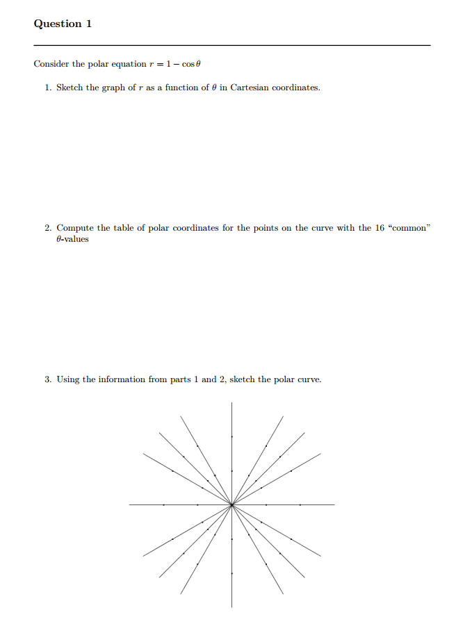 Solved Consider the polar equation r = 1 - cos theta 1. | Chegg.com