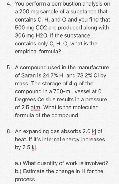 Solved You perform a combustion analysis on a 200 mg sample | Chegg.com