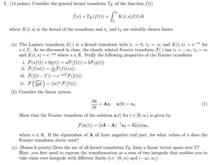 Solved 3. (14 points) Consider the general kernel transform | Chegg.com