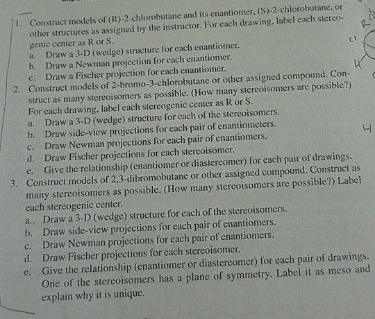Solved 1. Construct models of (R)-2-chlorobutane and its | Chegg.com