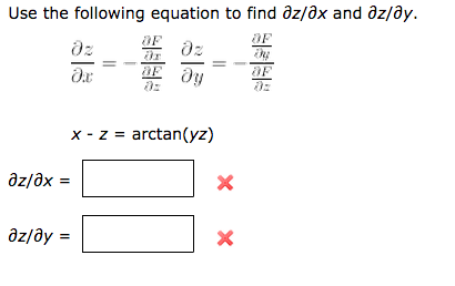 Solved Use the following equation to find z/ x and z/ y. | Chegg.com