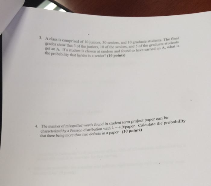 Solved A class is comprised of 10 juniors, 30 seniors, and | Chegg.com