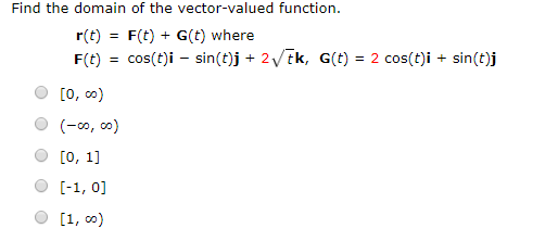 Solved Find the domain of the vector-valued function. r(t) = | Chegg.com