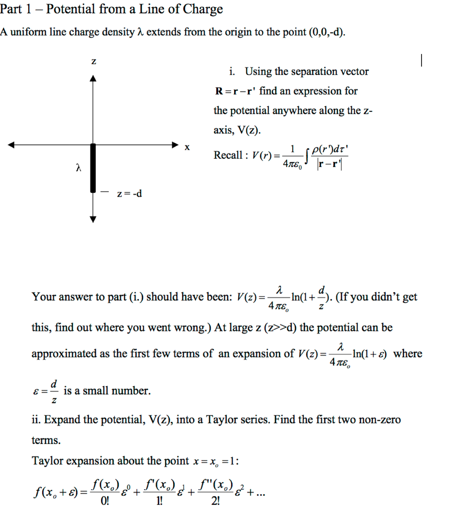 Solved Potential from a Line of Charge A uniform line | Chegg.com