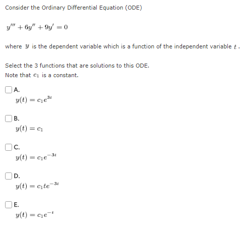 Solved Consider the Ordinary Differential Equation (ODE) | Chegg.com