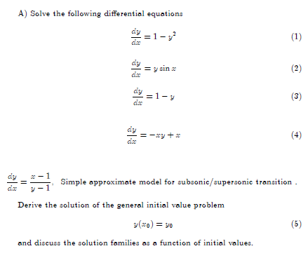 Solved Solve the following differential equations dy/dx = | Chegg.com
