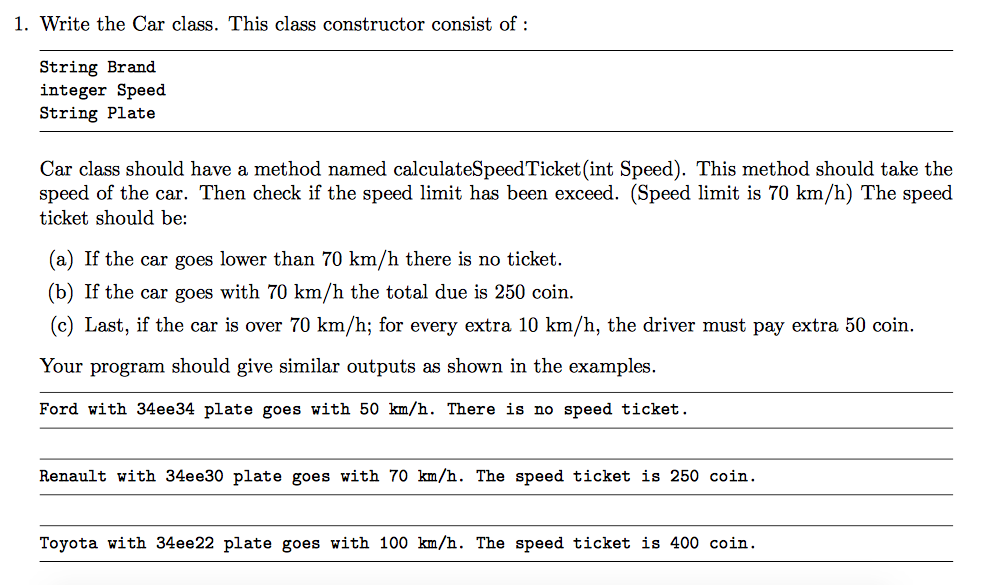Solved 1. Write the Car class. This class constructor | Chegg.com