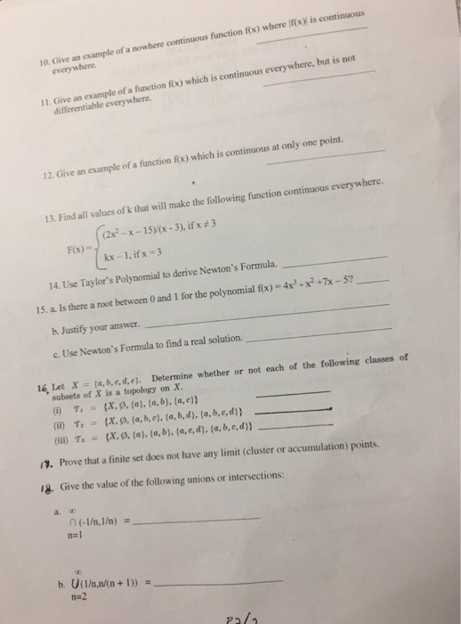 Solved Give an example of a nowhere continuous function f(x) | Chegg.com
