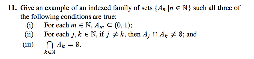 Solved 11. Give an example of an indexed family of sets {A | Chegg.com