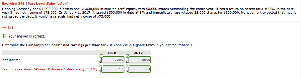 Solved Exercise 243 (Part Level Submission) Manning Company | Chegg.com