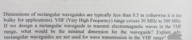 Solved Dimensions of rectangular waveguides are typically | Chegg.com