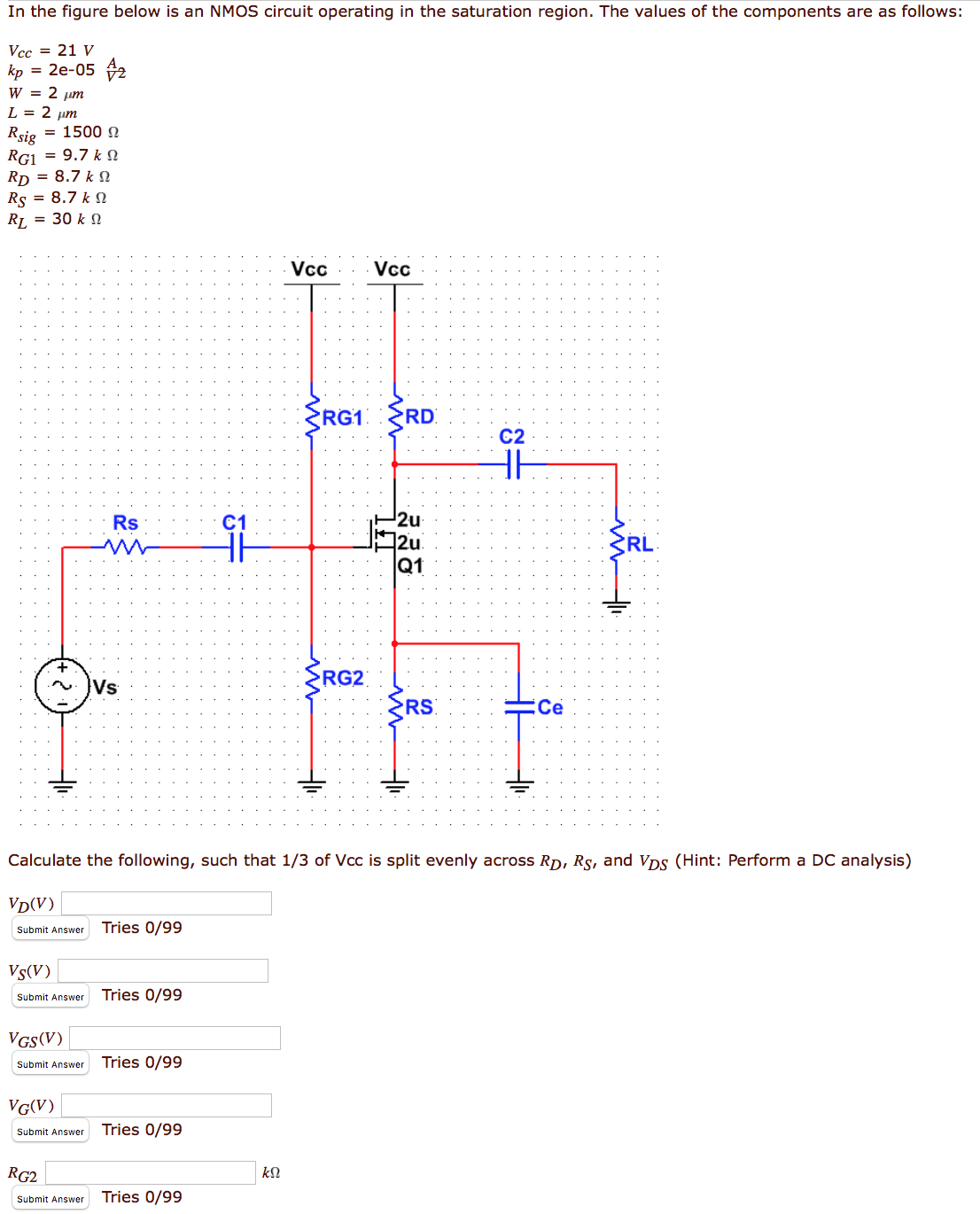 Solved In the figure below is an NMOS circuit operating in | Chegg.com