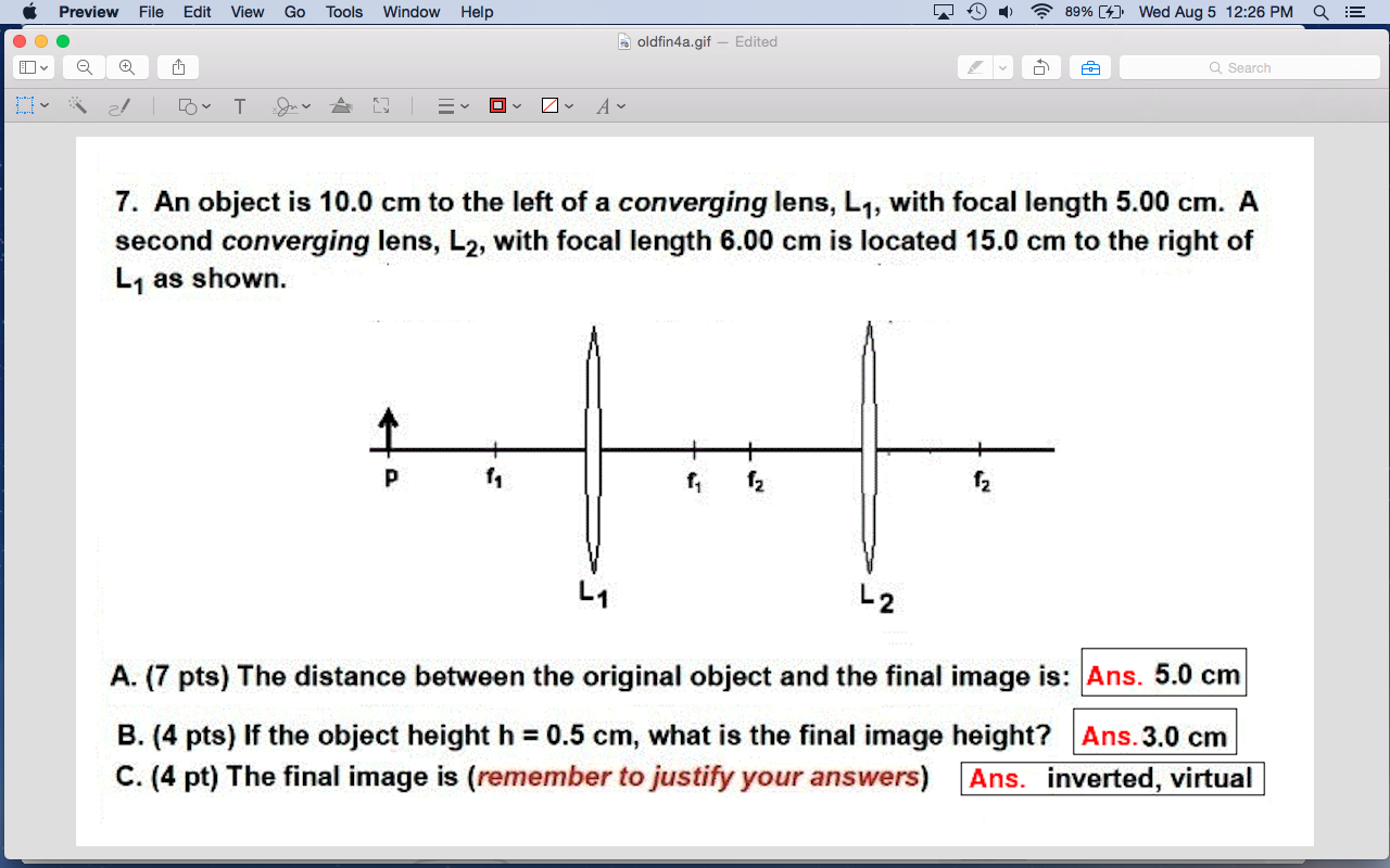 Solved 7. An object is 10.0 cm to the left of a converging | Chegg.com