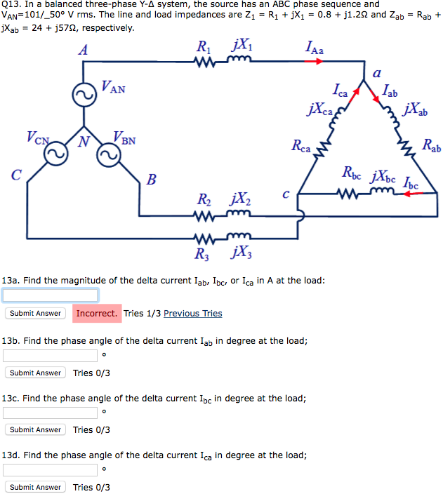 Solved Q13. In a balanced three-phase Y-A system, the source | Chegg.com