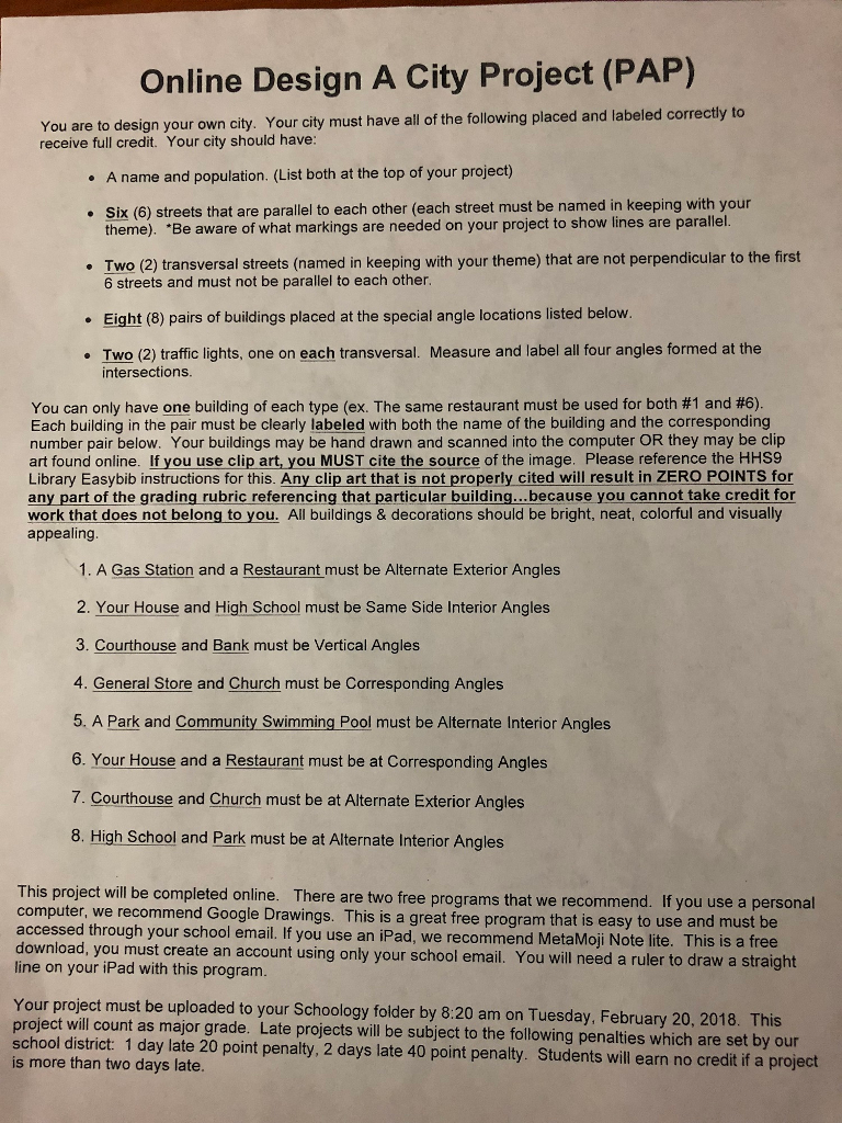 Solved Online Design A City Project (PAP) Your city must | Chegg.com