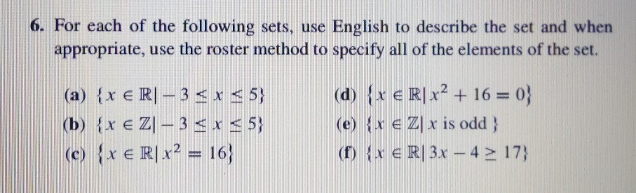 Solved 6. For each of the following sets, use English to | Chegg.com