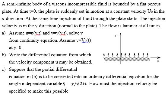 Solved A semi-infinite body of a viscous incompressible | Chegg.com