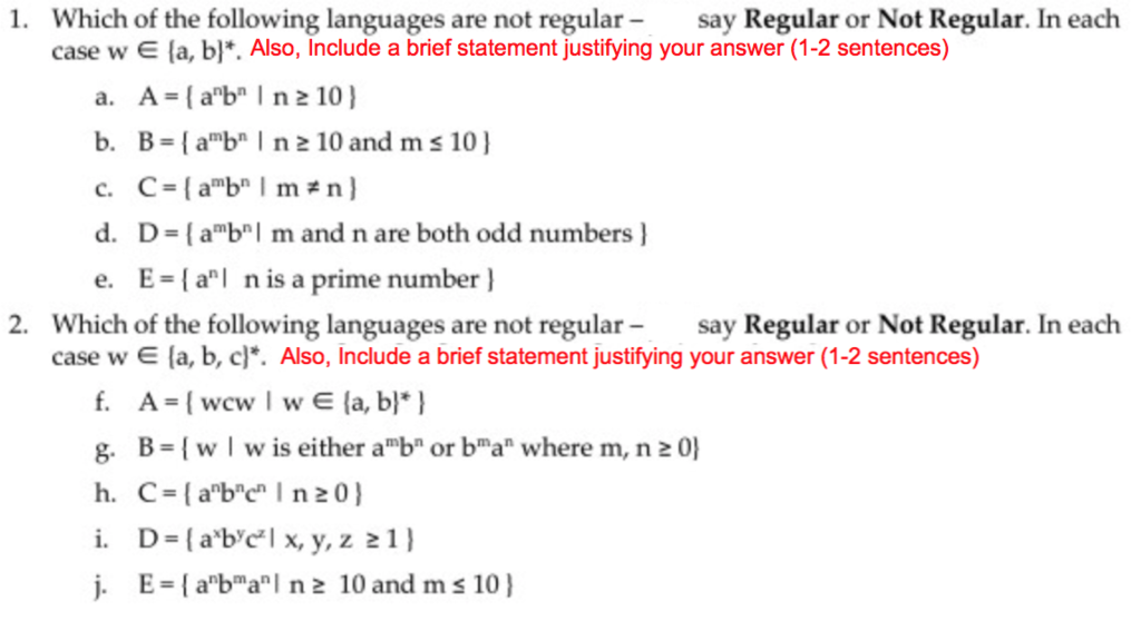 Solved 1. Which of the following languages are not regular | Chegg.com