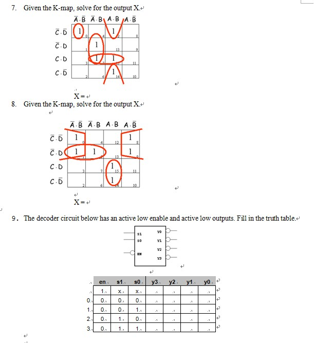 Solved Given the K-map; solve for the output X Given the | Chegg.com