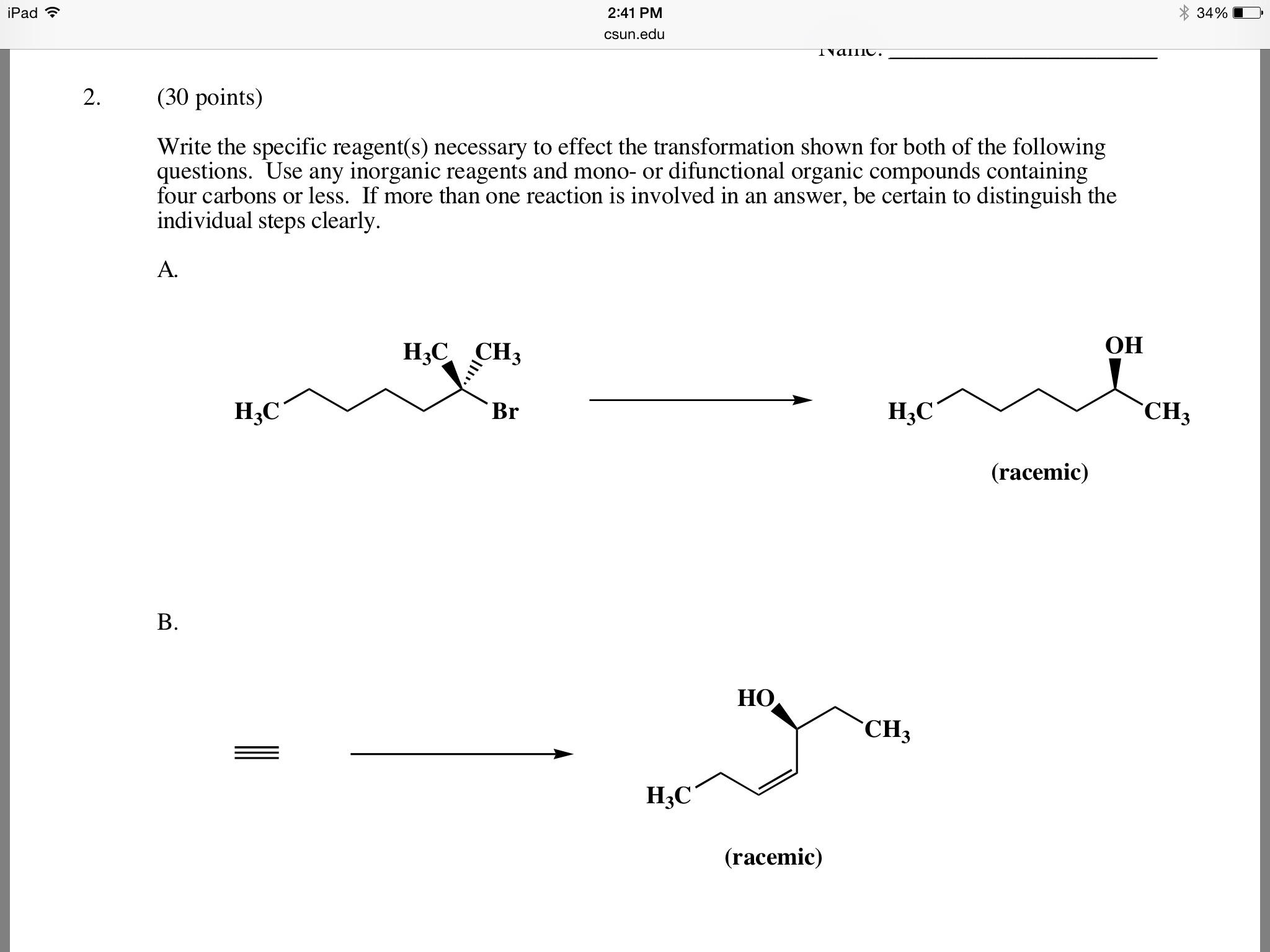 Solved Write the specific reagent(s) necessary to effect the | Chegg.com