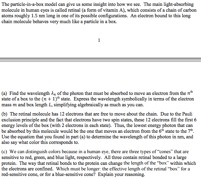 The particle-in-a-box model can give us some insight | Chegg.com