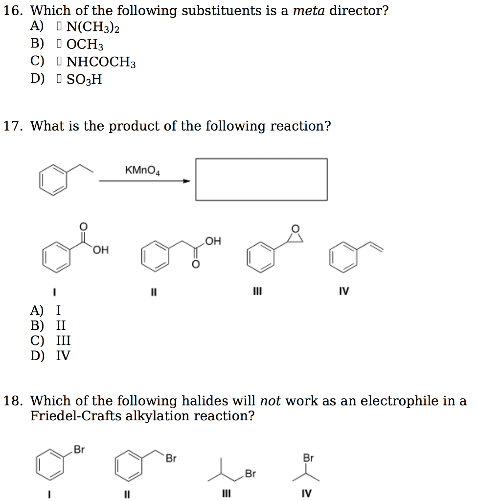 Solved 16. Which of the following substituents is a meta | Chegg.com