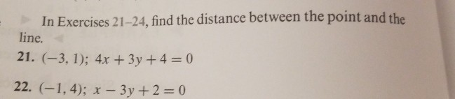 Solved In Exercises 21-24,find the distance between the | Chegg.com Solved In Exercises 21-24,find the distance between the | Chegg.com