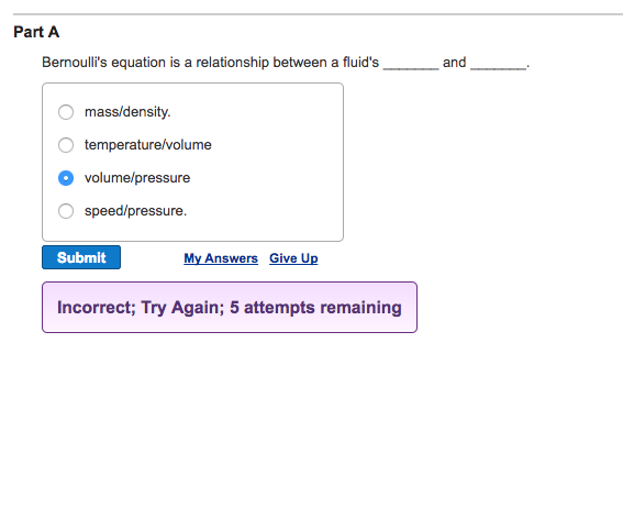 Solved Bernoulli's equation is a relationship between a | Chegg.com