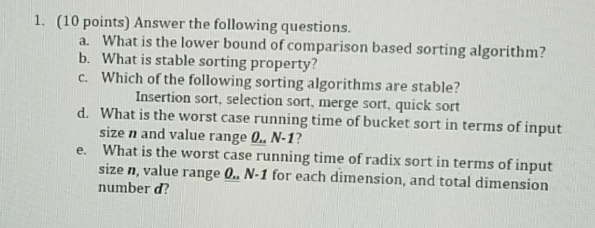 Solved 1. (10 points) Answer the following questions. a. b. | Chegg.com