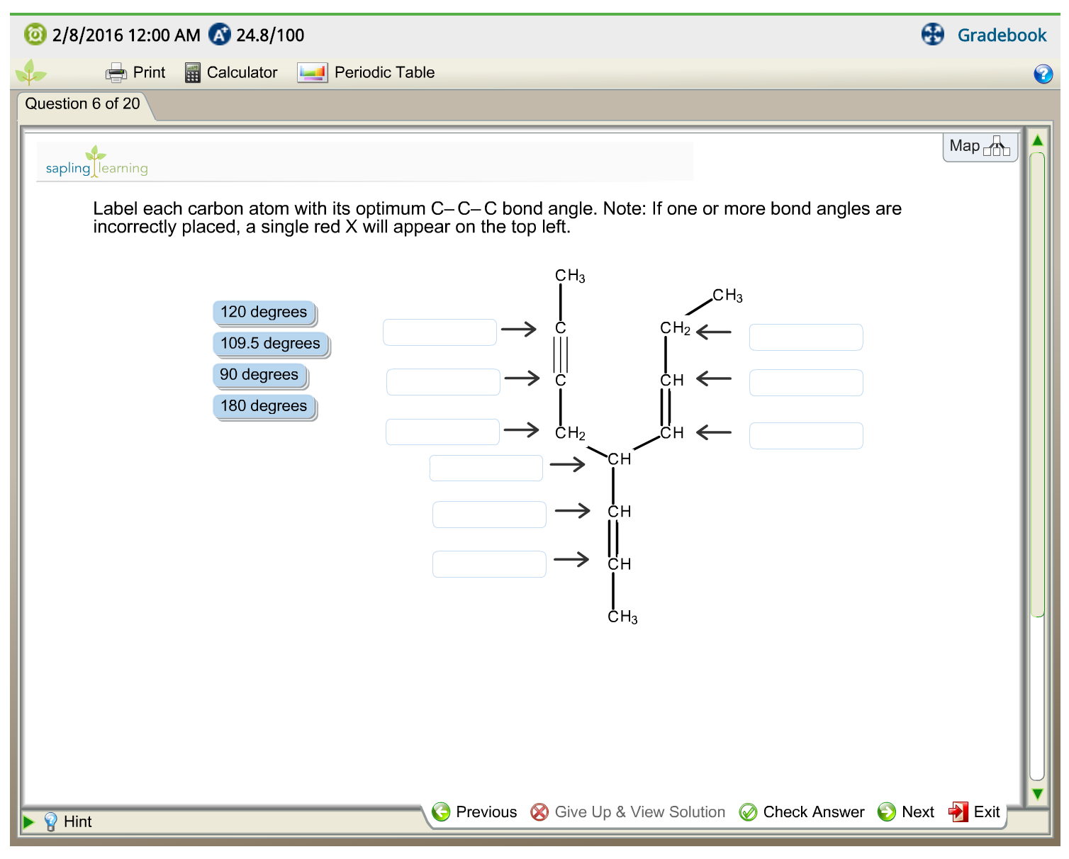 Solved Label each carbon atom with its optimum C-C-C bond | Chegg.com