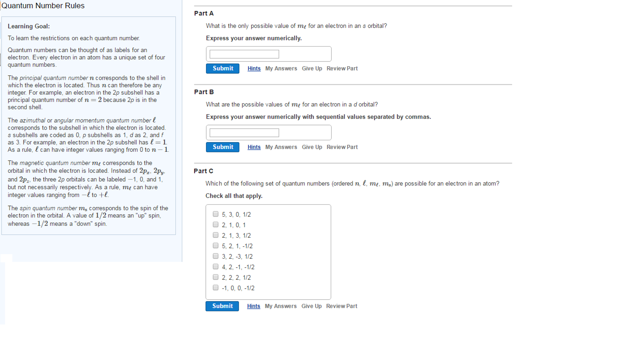 Solved To learn the restrictions on each quantum number. | Chegg.com