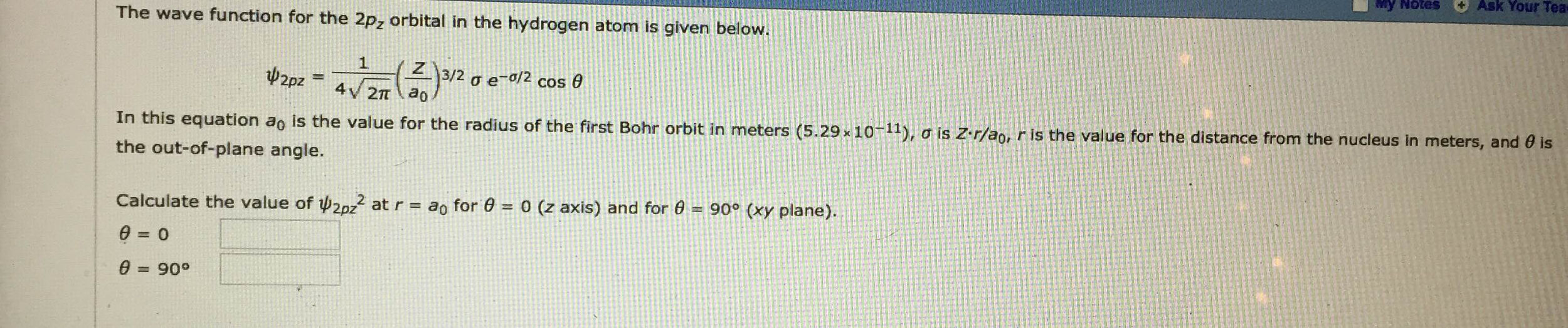 Solved The wave function for the 2P_z orbital in the | Chegg.com