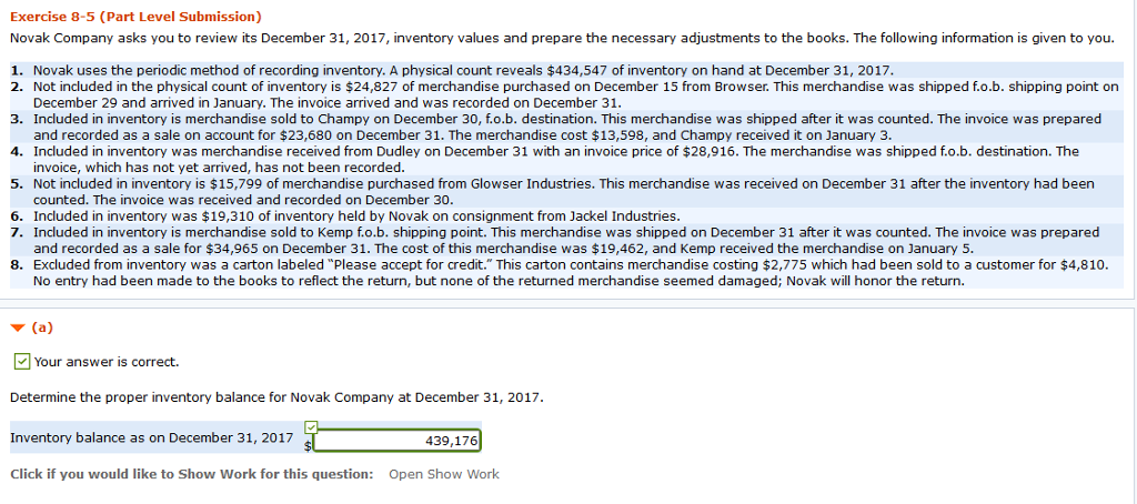 Solved Exercise 8-5 (Part Level Submission) Novak Company | Chegg.com