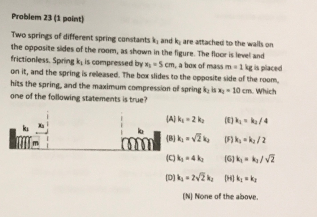 Solved Problem 23 (1 point) Two springs of different spring | Chegg.com