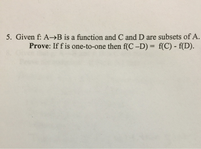 Solved 5. Given f: A right arrow B is a function and C and D | Chegg.com
