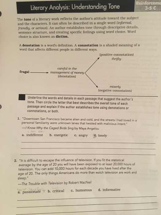 Literary Analysis: Understanding Tone einforceme The | Chegg.com