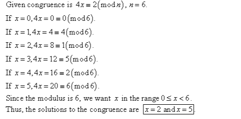 Solved Find all integers x, 0 mod the following mod n. If no | Chegg.com